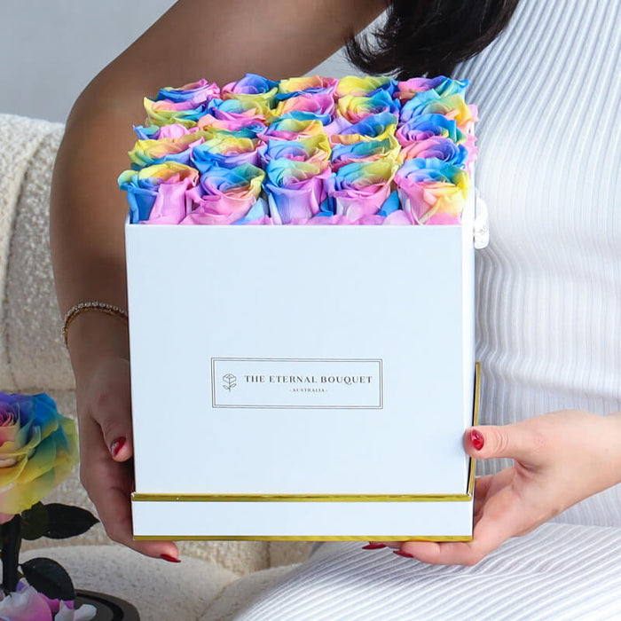 Classic Square Rose Box - Rainbow
